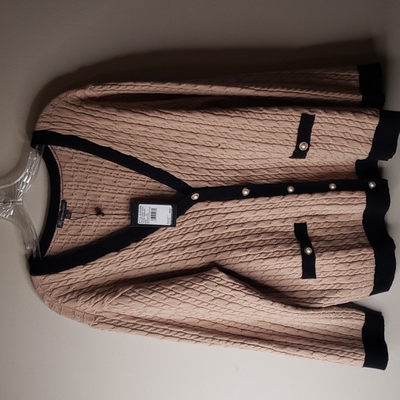 Adrianna Papell | Sweaters | Adrianna Papell Cable Knit Crochet Black ...